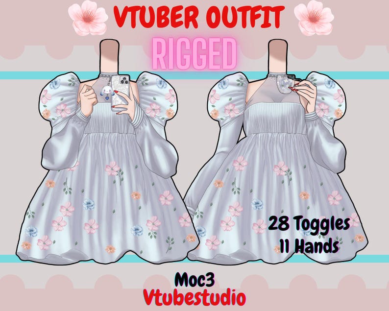 Free Rigged Kawaii Puff Dress – Vtuber Outfit, 28 Toggles, 11 Hand ...