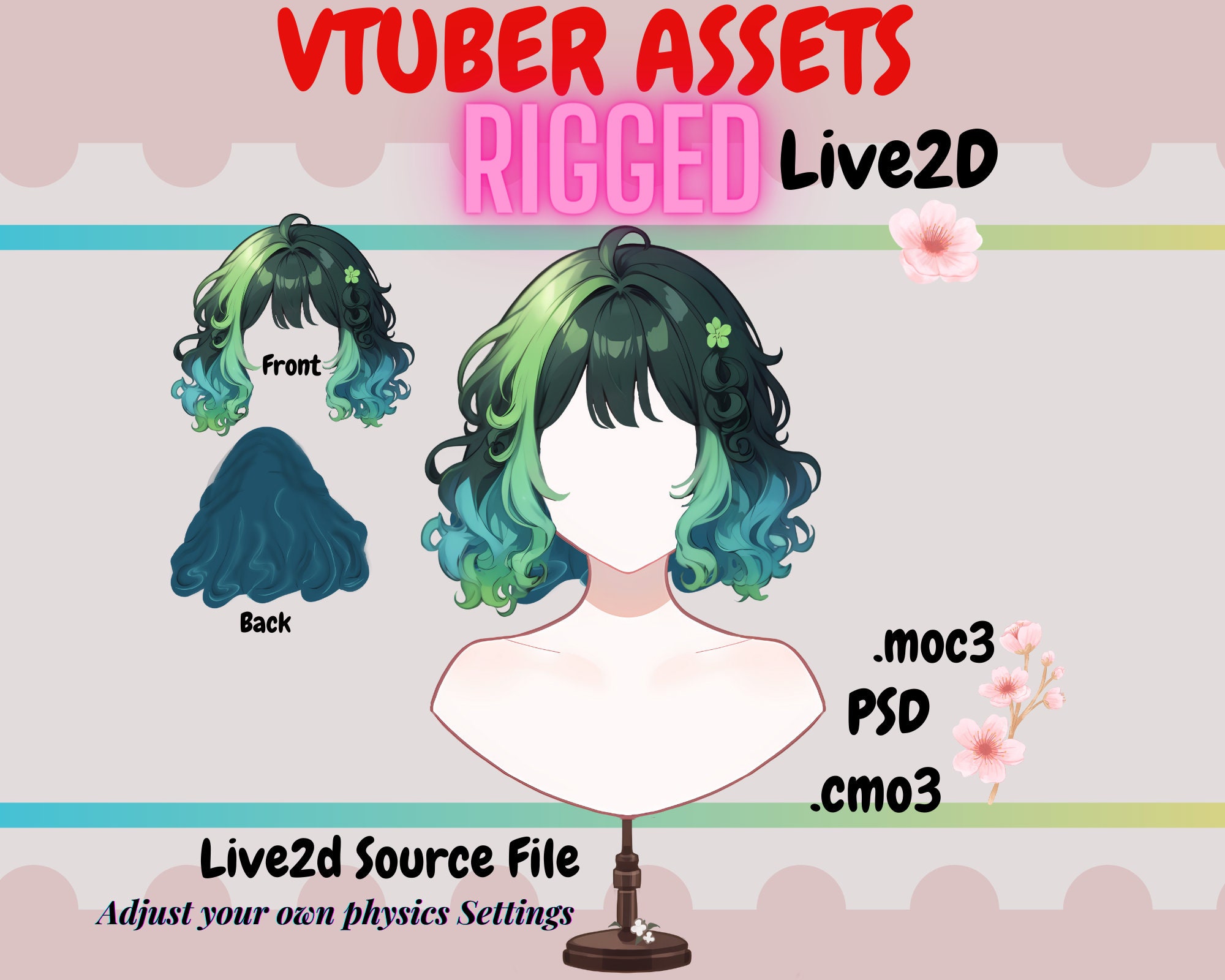 Vtuber Asset Rigged Vtuber Hair Live2d Asset Transparent Background PNG ...