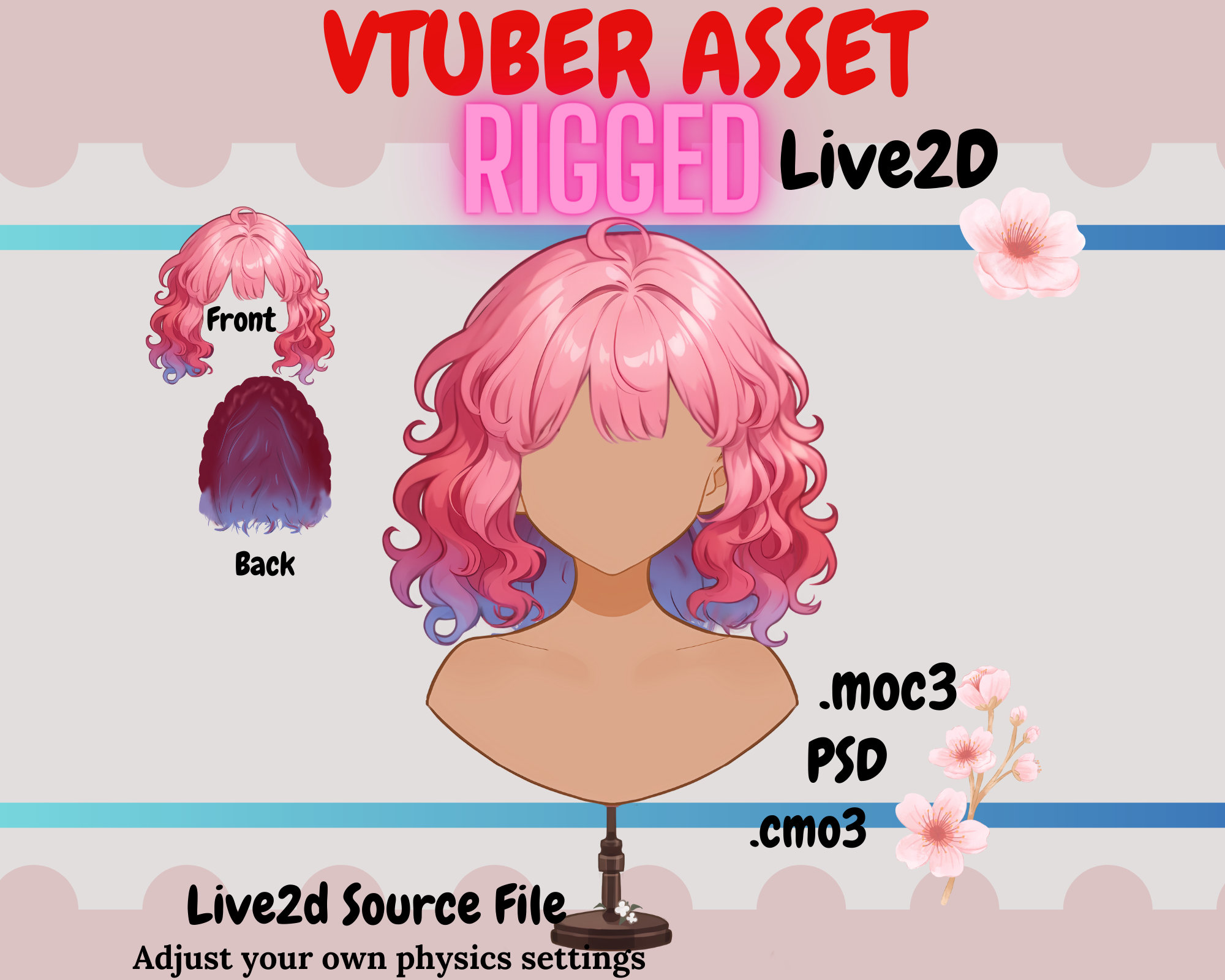 Rigged Vtuber Hair Asset: Live2d, Moc3 Files (PSD, PNG Included). - Etsy