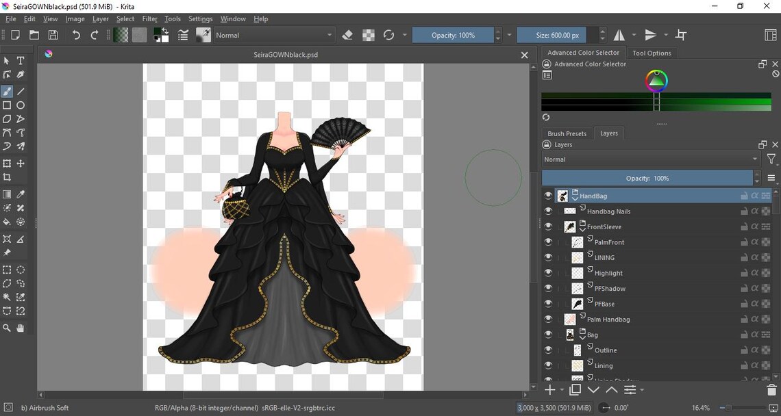 Rigged Vtuber Goth Royal Gown - Live2d Clothing Asset (PSD, Cmo3, Moc3 ...