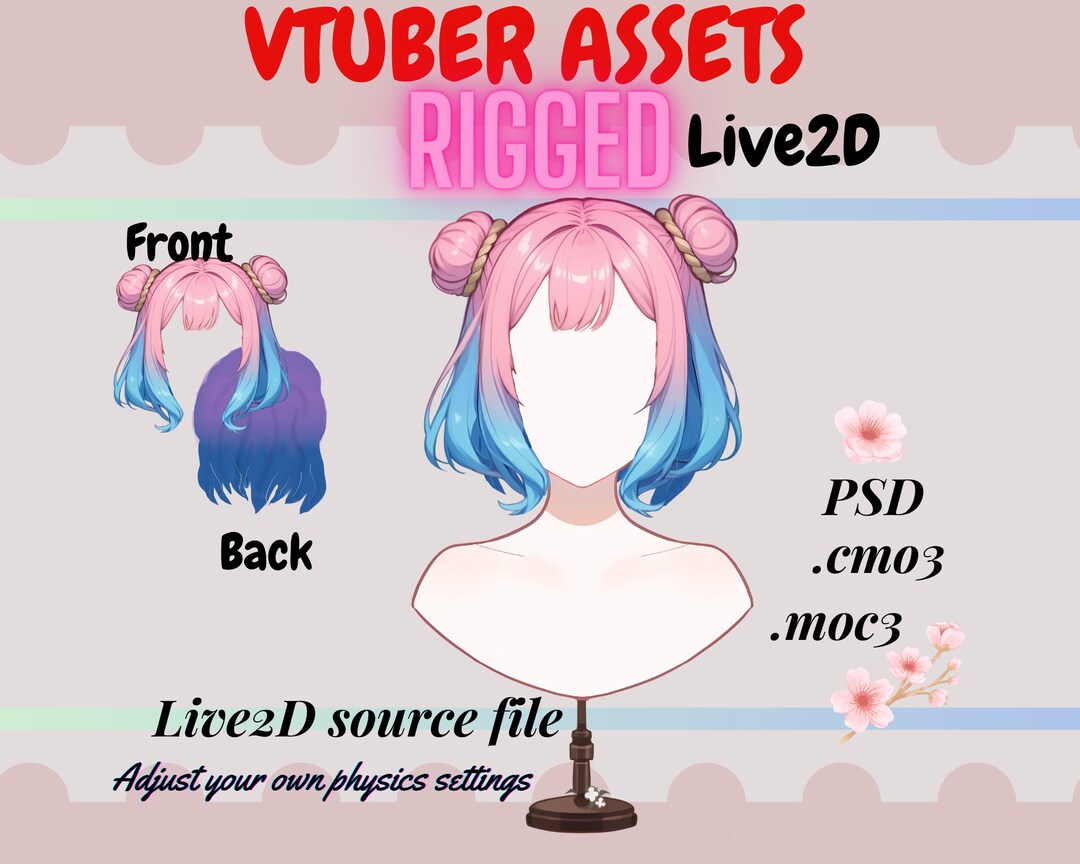 Rigged Ombre Buns Vtuber Hair Asset: Live2d Ready. - Etsy