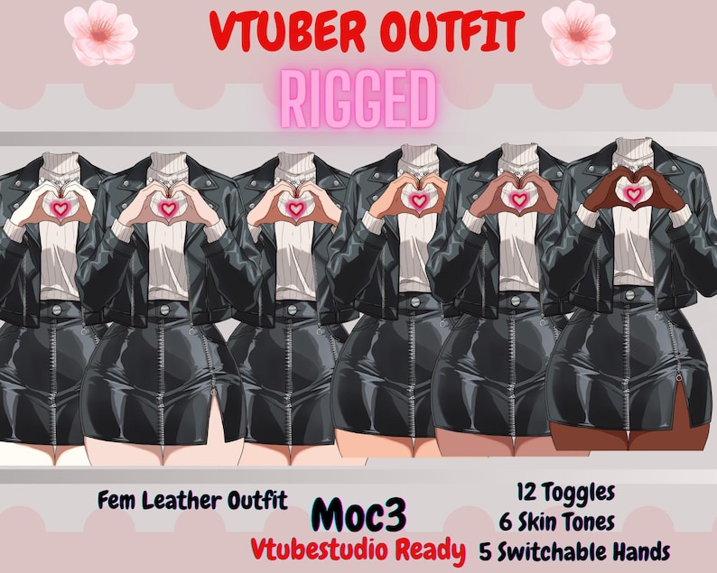 Rigged Goth Leather Vtuber Outfit: 12 Toggles, 6 Hand Holding Poses ...