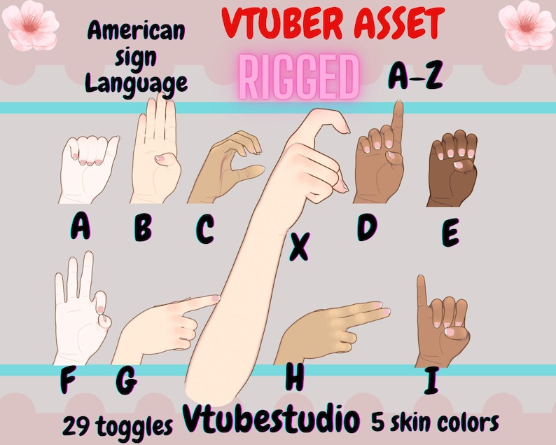 Animated ASL Alphabet Vtuber Hand Asset: 5 Skin Tones - Etsy