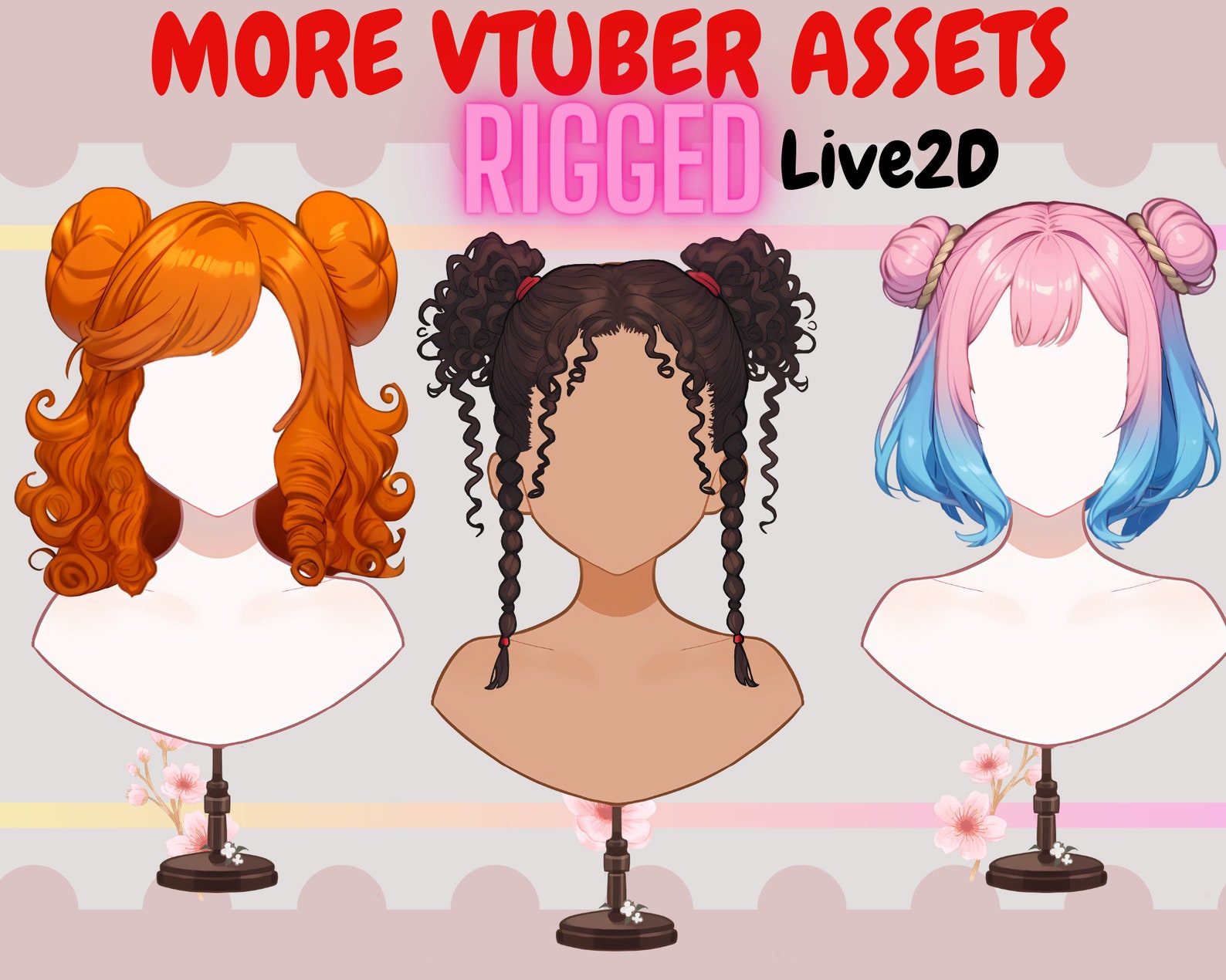 Kawaii Vtuber Asset - Rigged Vtuber Hair| Toni Curls Ombre | Live2d ...