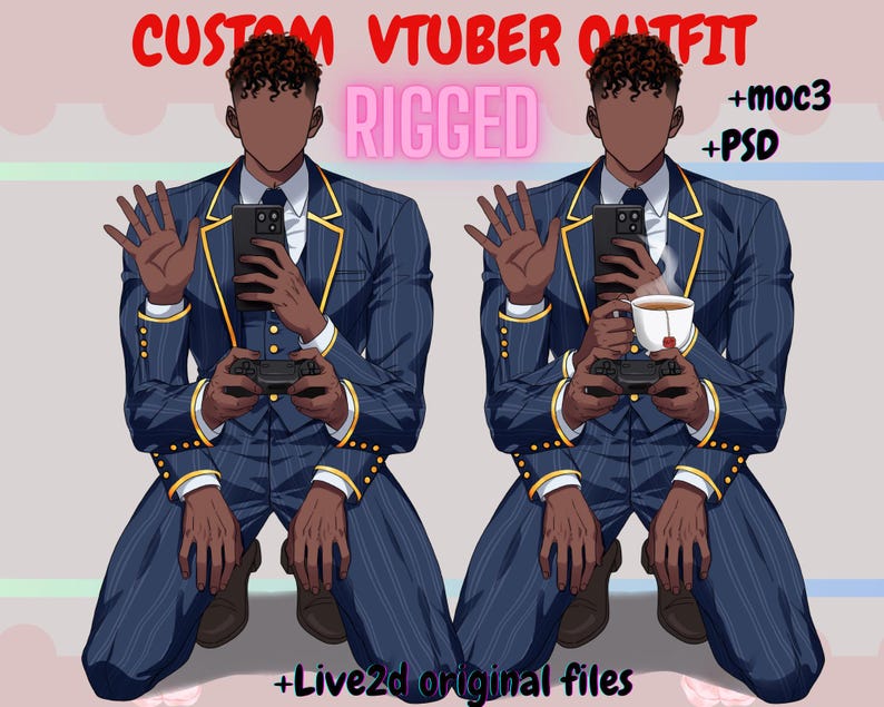 Custom Vtuber Outfit – Full Body Live2d Rig, Clothing Asset (PSD, Moc3 ...