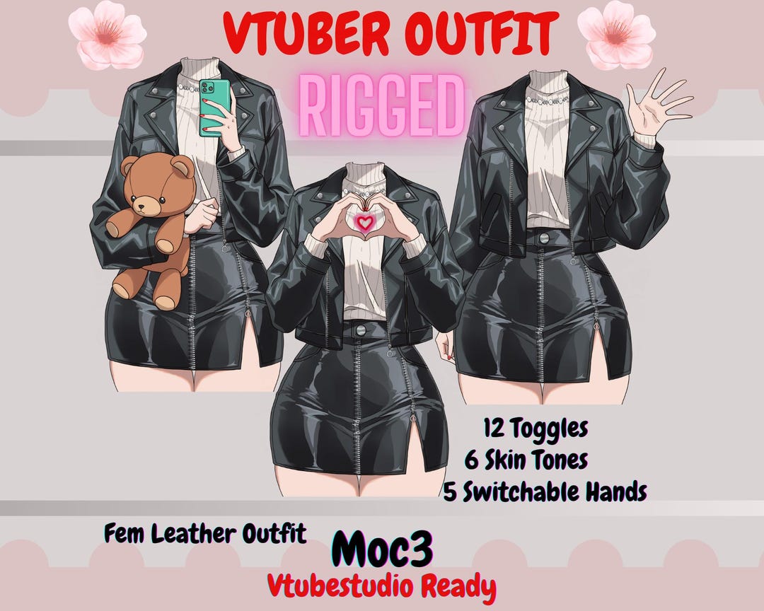 Rigged Goth Leather Vtuber Outfit: 12 Toggles, 6 Hand Holding Poses ...