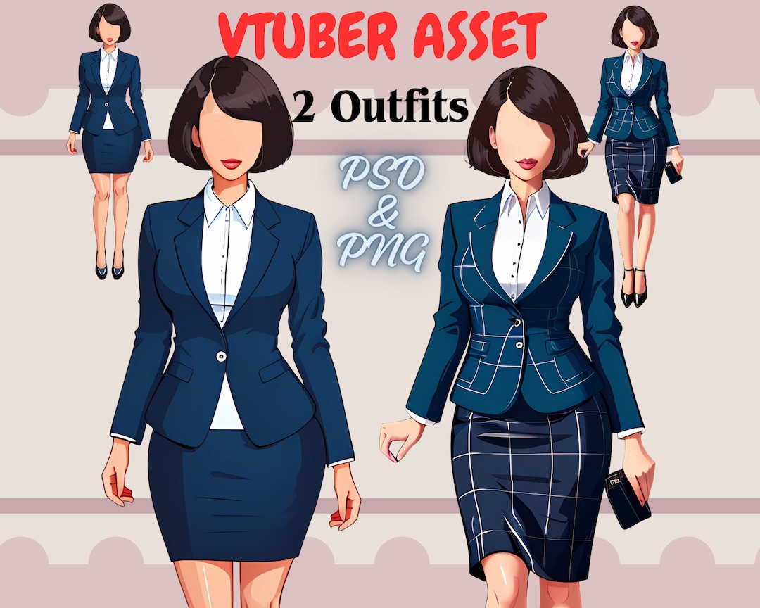 Vtuber Asset - 2 Office Outfit| Kawaii Dress| Vtuber Clothing | Transparent Background PNG File ...