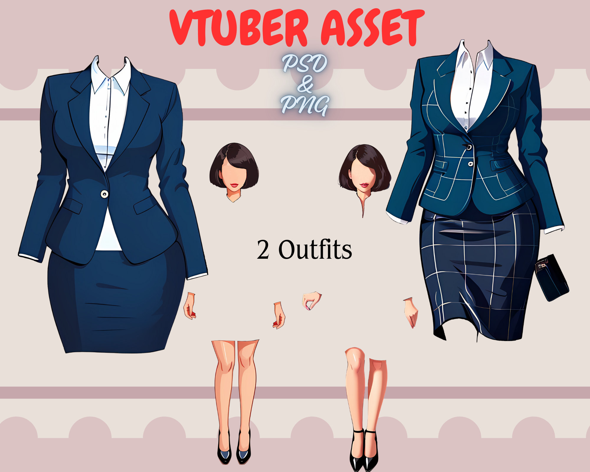 Vtuber Asset - 2 Office Outfit| Kawaii Dress| Vtuber Clothing | Transparent Background PNG File ...