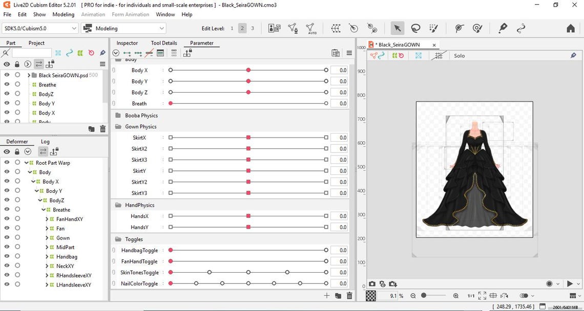 Rigged Vtuber Goth Royal Gown - Live2d Clothing Asset (PSD, Cmo3, Moc3 ...
