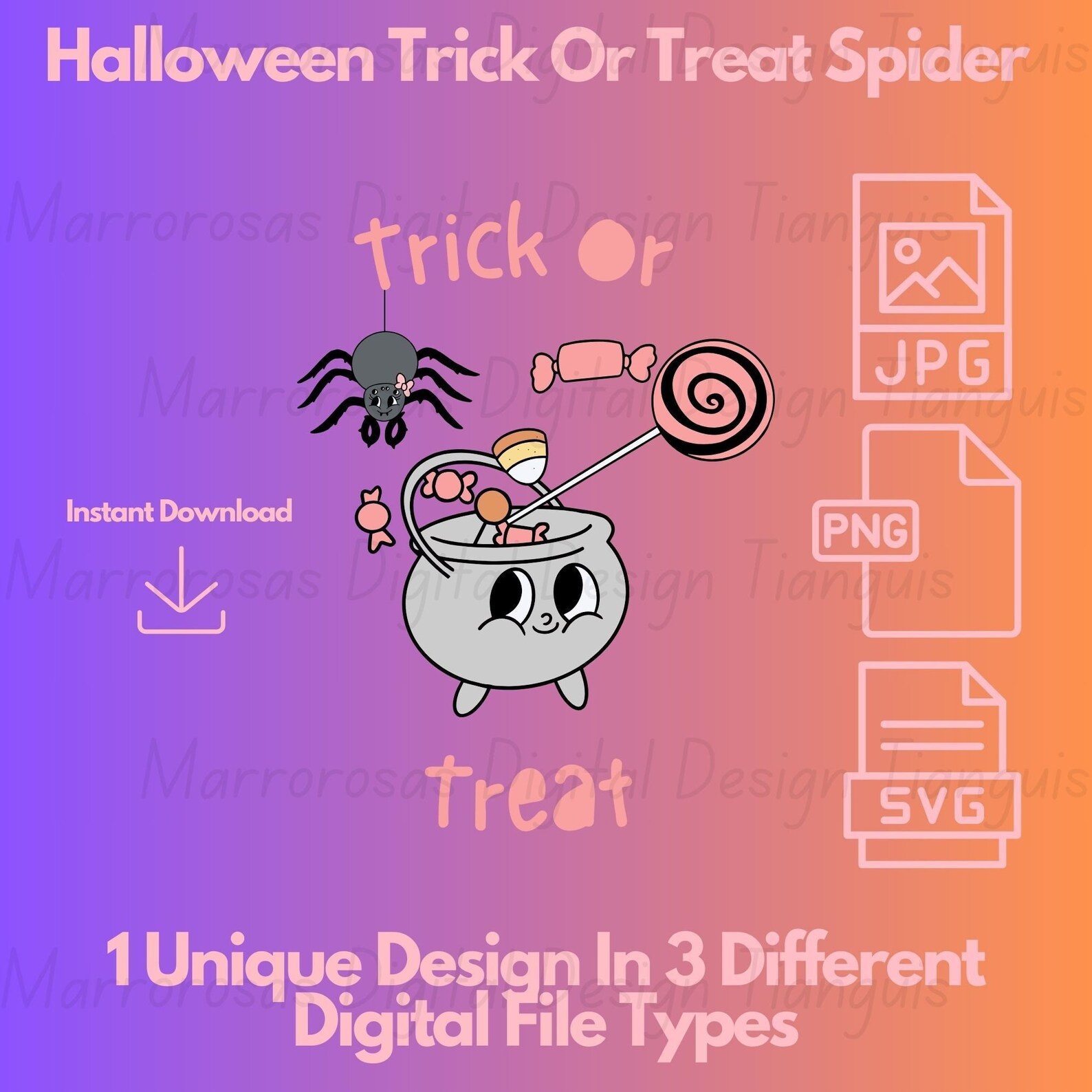 Halloween Trick or Treat Spider Printable Digital Download,svg,png,jpg ...