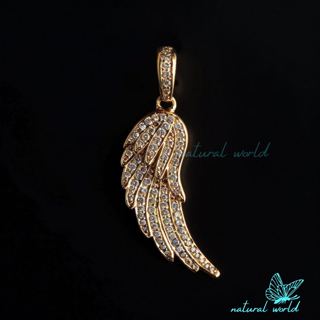 Diamond Angel Wing Pendant, Fairy Wings Pendant, Paved Diamond Angel ...