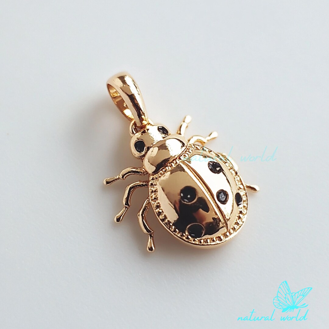 14K Gold Diamond Lady Bug Pendant, Ladybug Pendant Charm, Gemstone ...