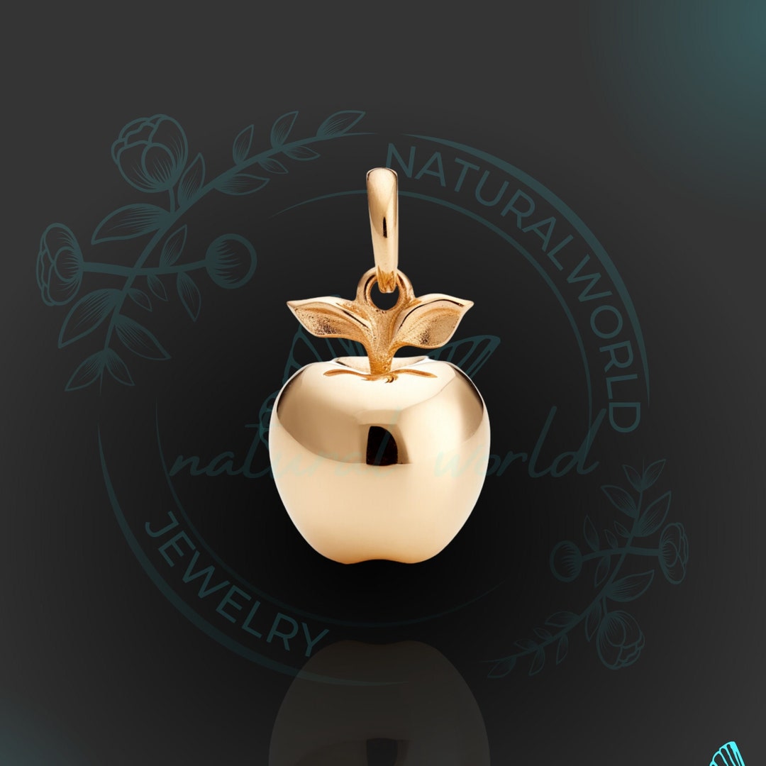 Solid 14k Gold Apple Pendant, Dainty Gold Apple Pendant, Gold Apple ...