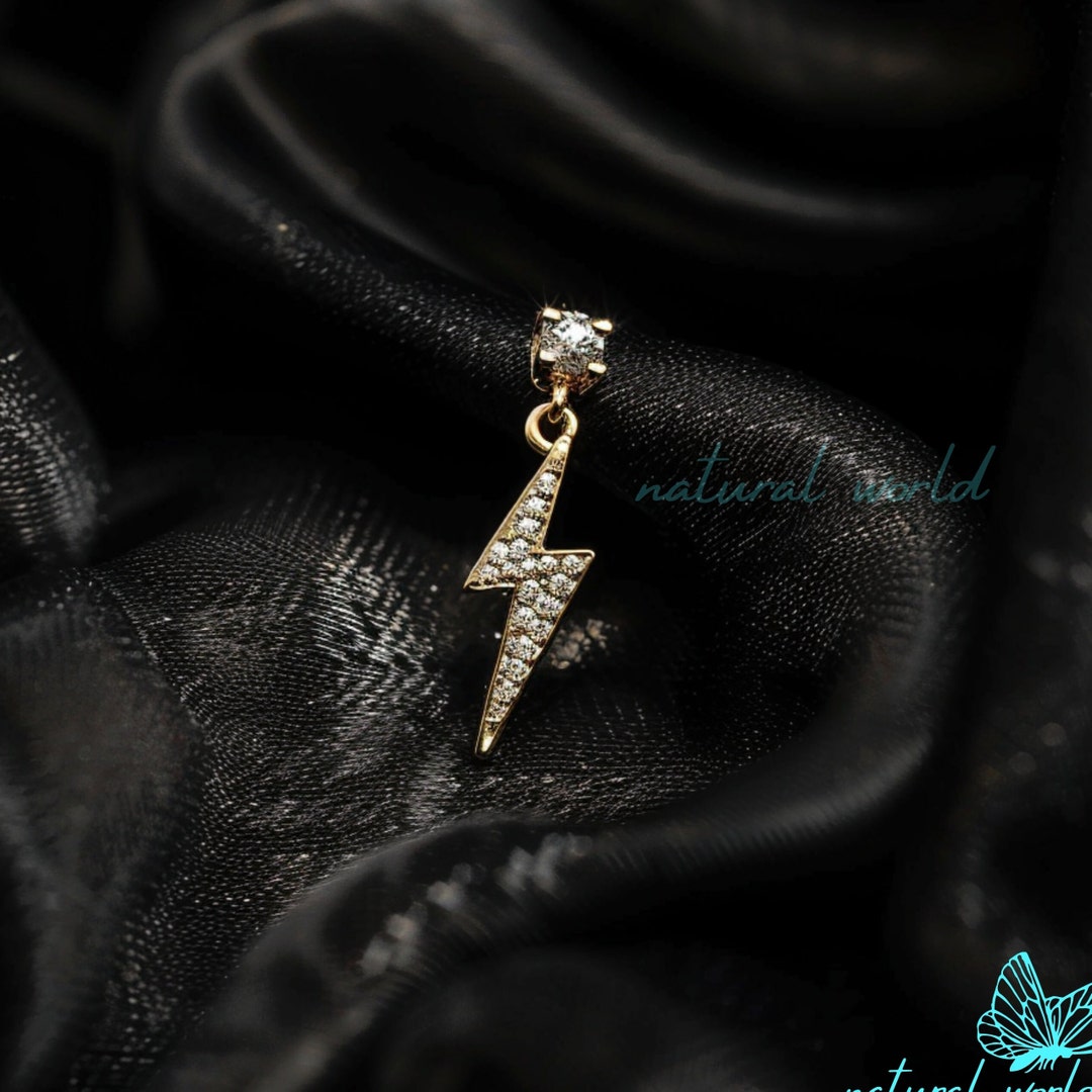 14k Gold Diamond Lightning Bolt Pendant, Mini Lightning Bolt Gold ...