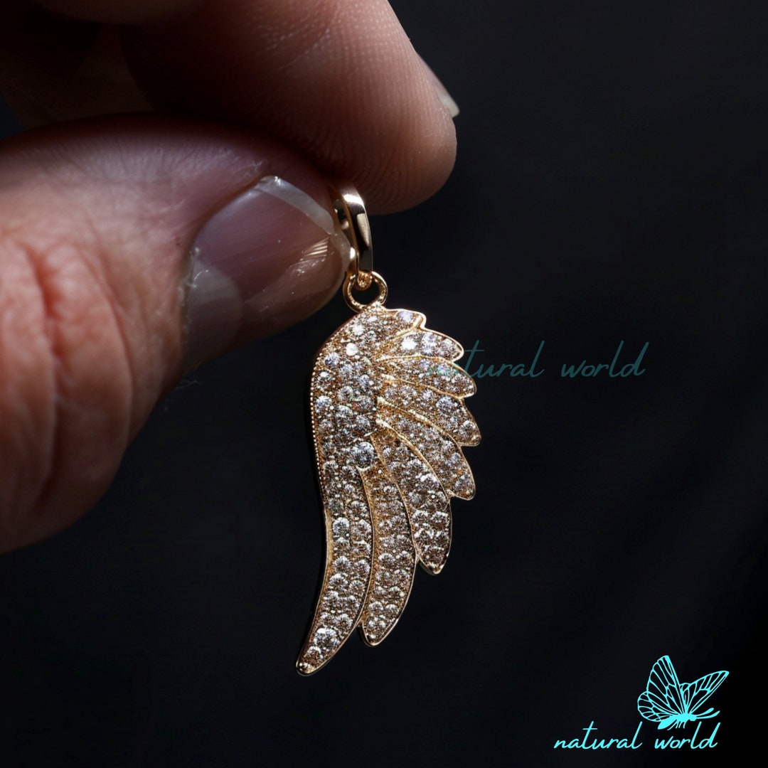 Diamond Angel Wing Pendant, Gold Angel Wing Pendant, Paved Diamond ...