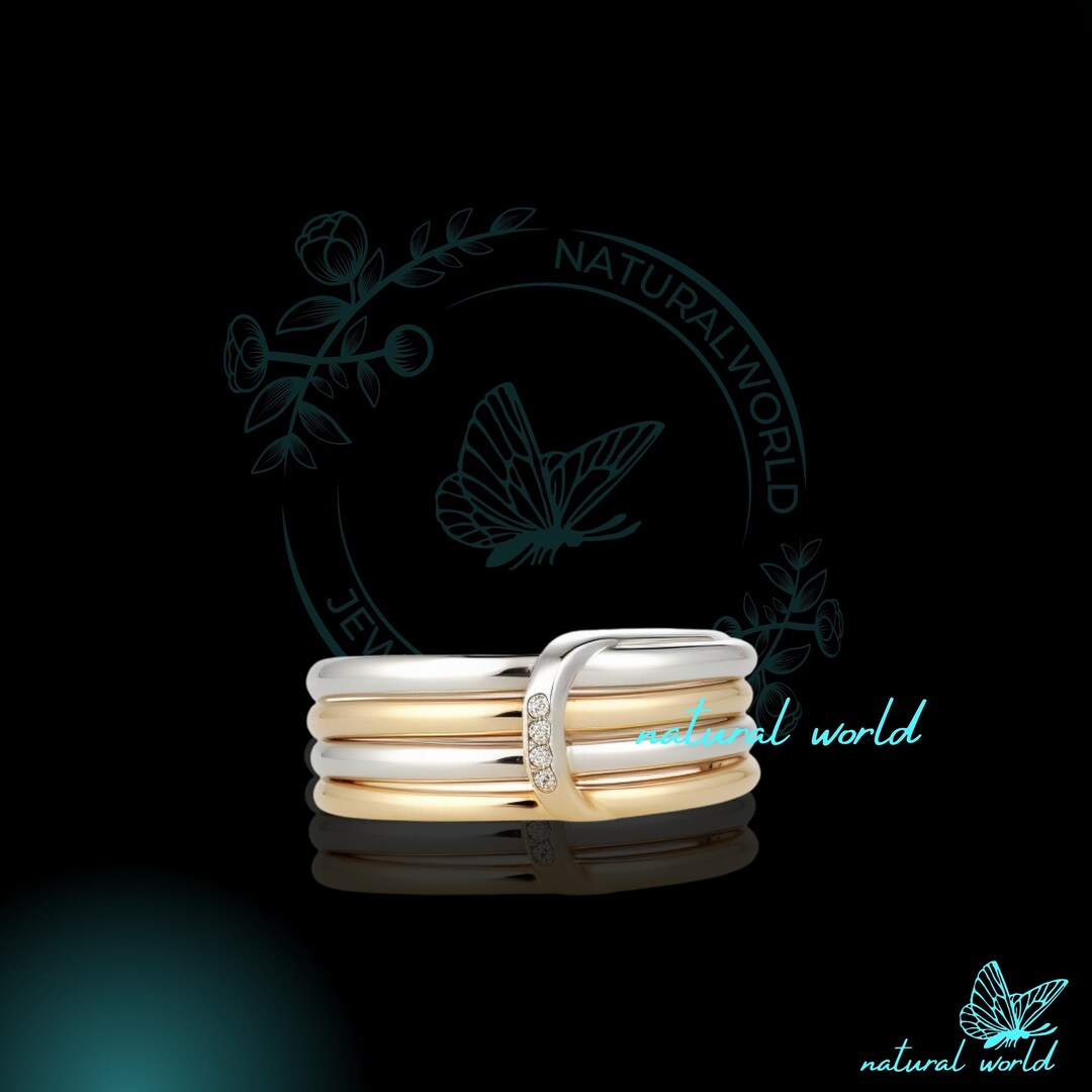 Diamond Multi Link Band, 14K Connector Ring, Gold Stacking Band Ring ...