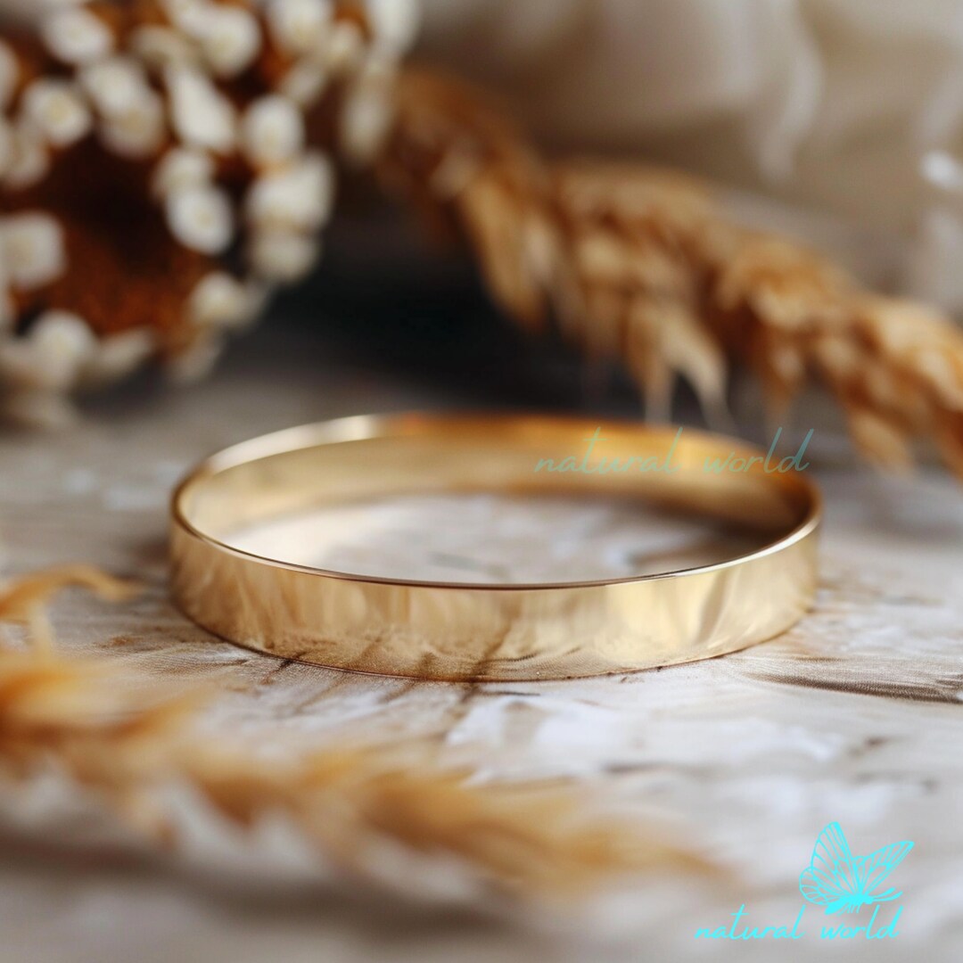 Solid 14k Gold Flat Oval Bangle, Flat Plain Gold Bracelet, Gold Oval ...