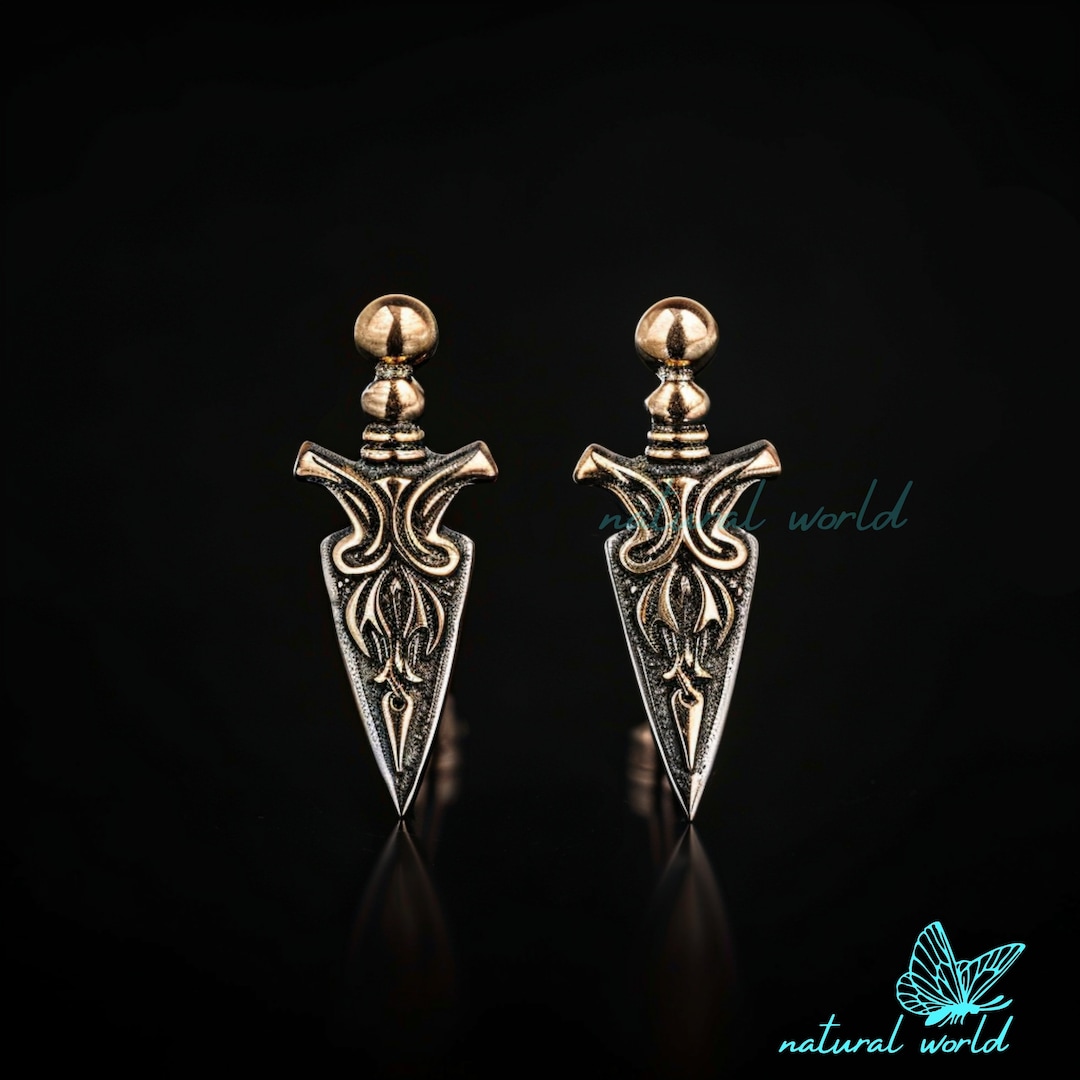 14k Gold Dagger Studs Earrings, Gold Sword Studs, Gold Sword Studs ...