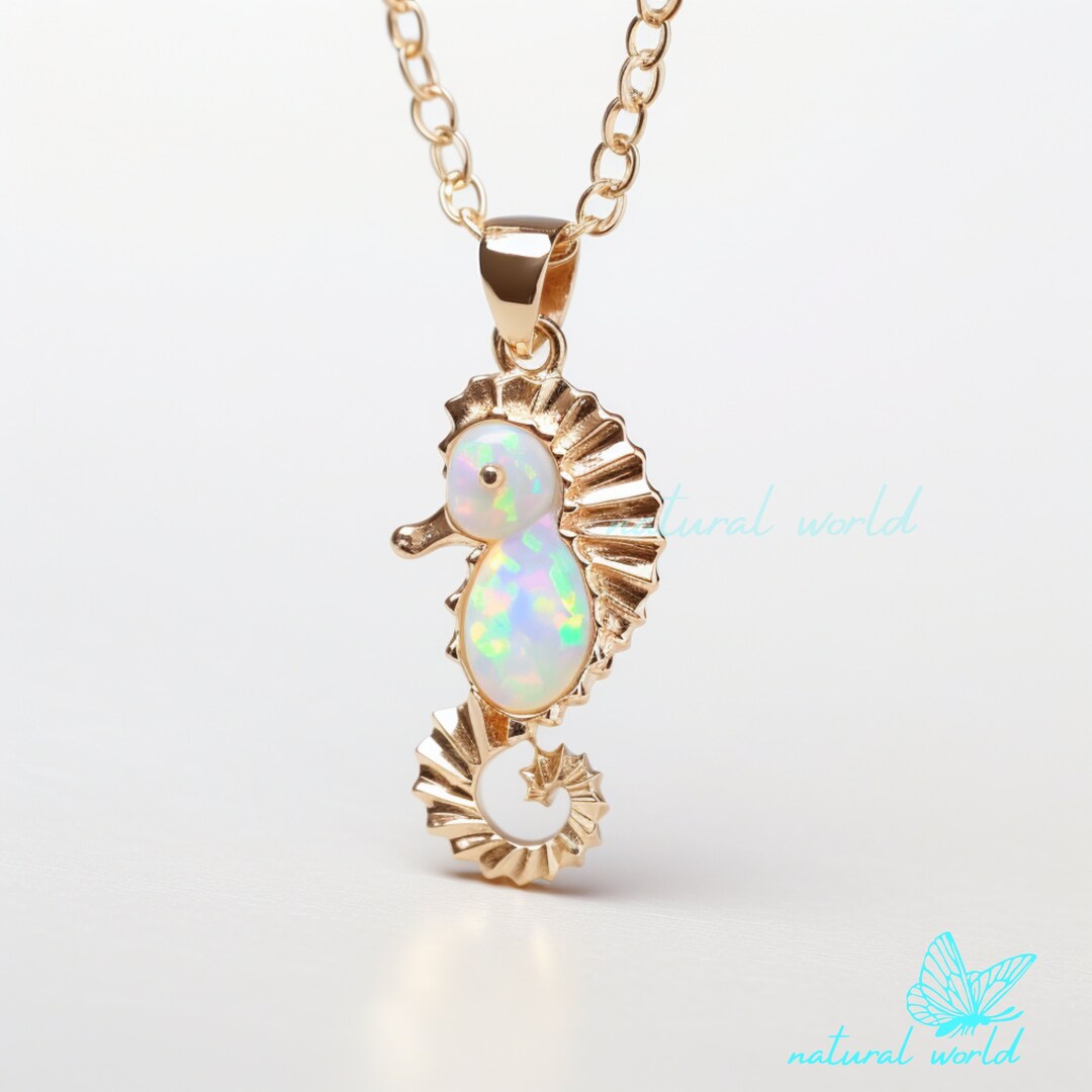 Gemstone 14k Gold Seahorse Pendant, 14k Gemstone Seahorse Pendant, Gold ...