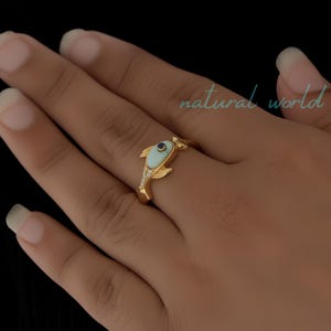 14K Gold Plated Opal Fish Ring, Beautiful Women's Fish Ring, Gold Fish ...