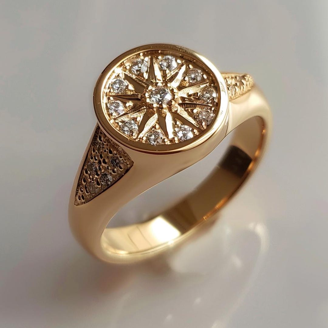 Gold Spiral Sun Signet Ring, Tribal Sun Ring Jewelry, Personalized Sun ...