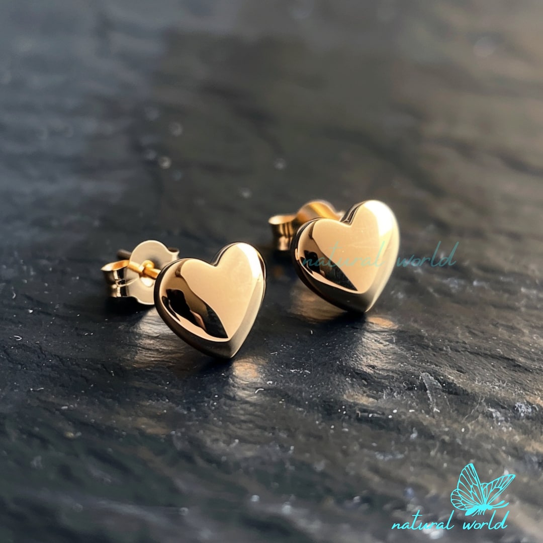 14k Gold Mini Puffed Heart Screw Back Earrings, Gold Cute Dainty Mini ...