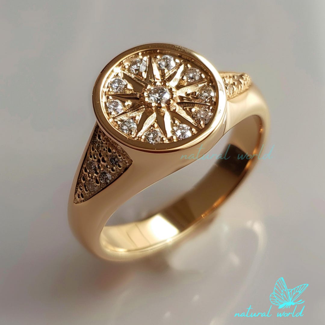 Gold Spiral Sun Signet Ring, Tribal Sun Ring Jewelry, Personalized Sun ...