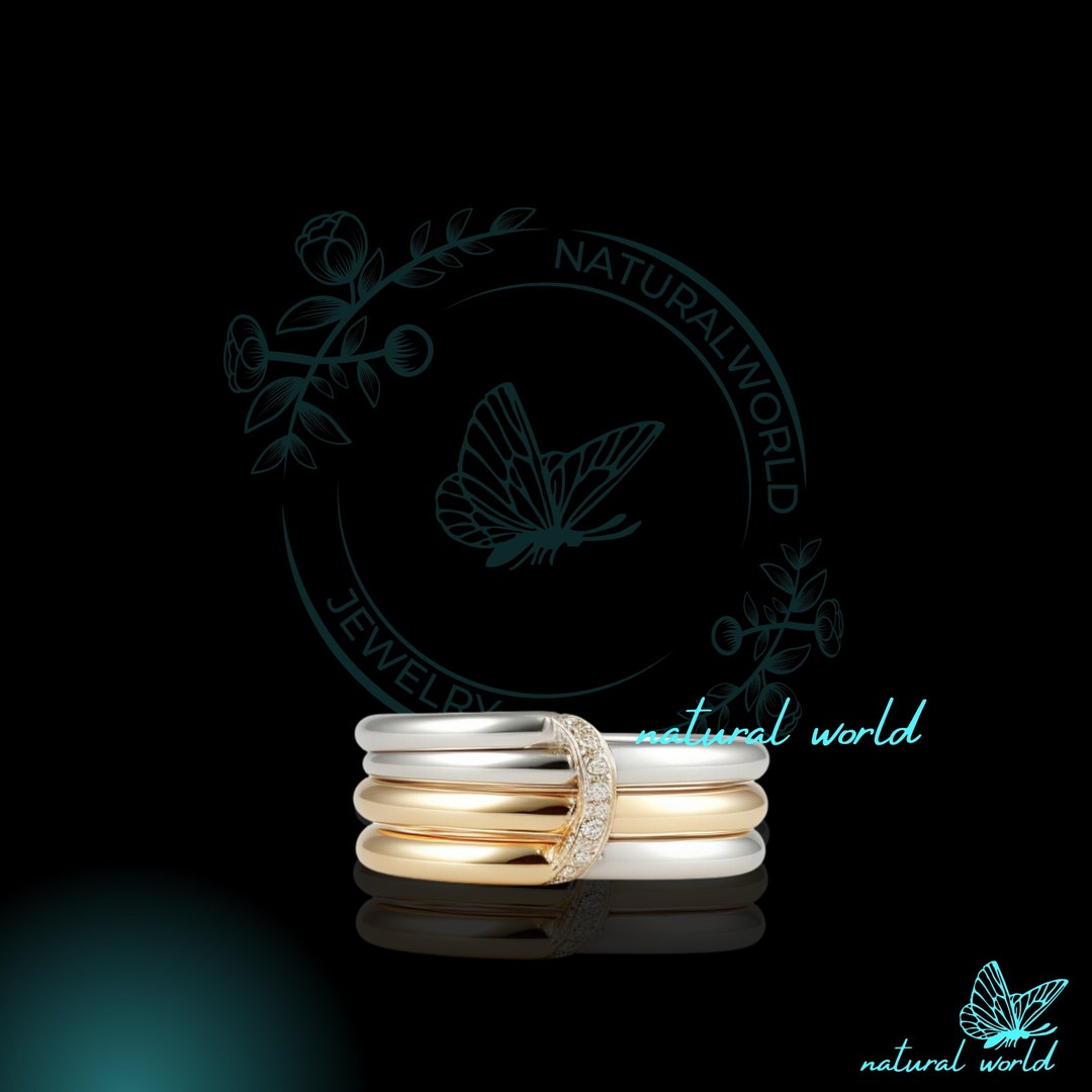 925 Silver Connector Link Ring, Multi Link Band Ring, Diamond Connector ...