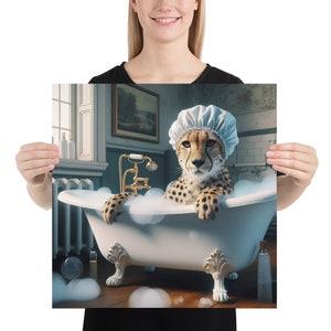 Victorian Elegance: Leopard in Bath Poster Vintage Bathroom Decor ...