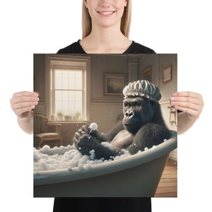 Victorian Gorilla Bath Art Print Whimsical Animal Wall Decor Vintage ...