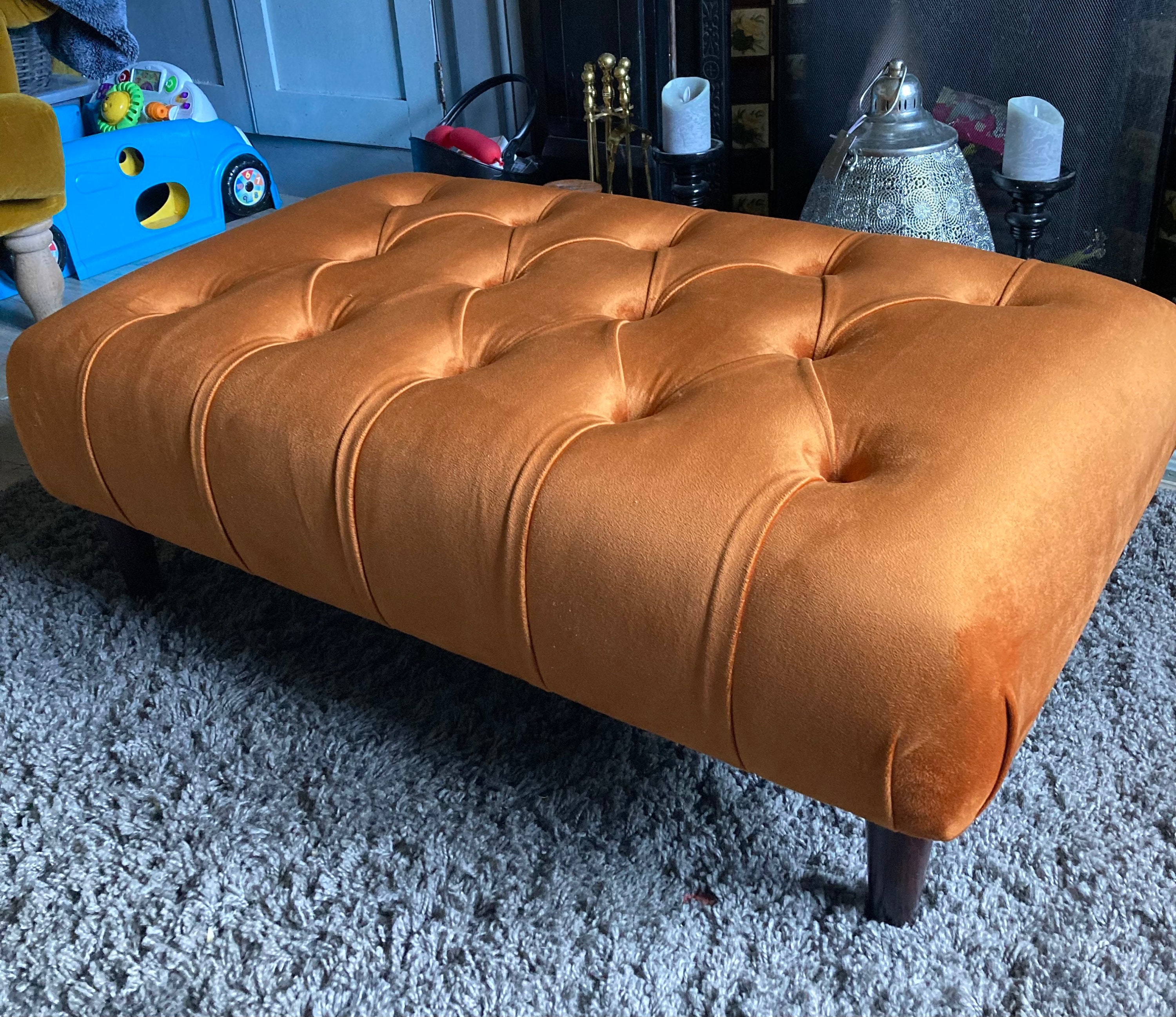 Burnt Orange Velvet Footstool 80x50x35 High Hand Made to - Etsy UK