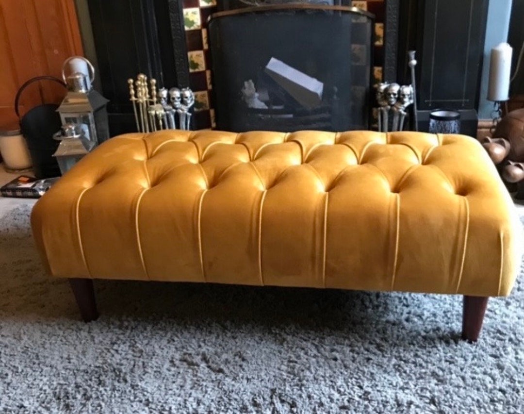 Mustard Velvet Footstool 100x50x35 High,hand Made to Order,other Sizes ...