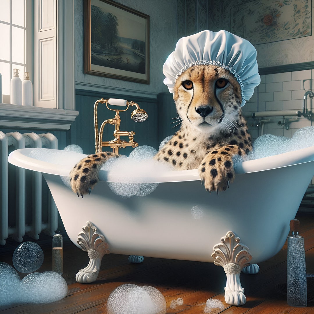 Victorian Elegance: Leopard in Bath Poster Vintage Bathroom Decor ...