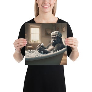 Victorian Gorilla Bath Art Print Whimsical Animal Wall Decor Vintage ...