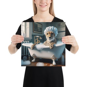 Victorian Elegance: Leopard in Bath Poster Vintage Bathroom Decor ...