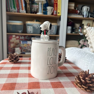 Rae Dunn Snoopy Peace, Love, Joy Mug With Lid - Etsy