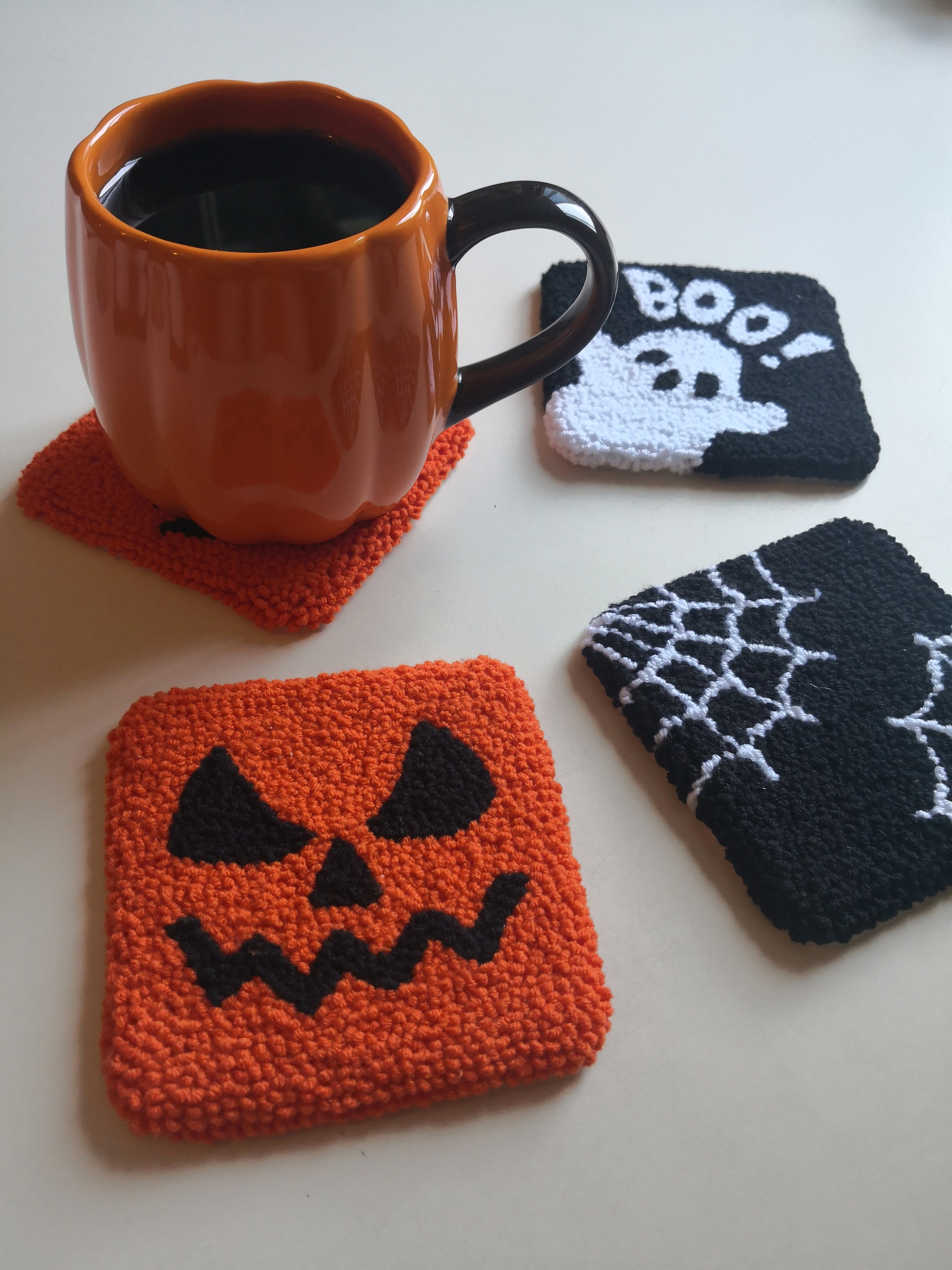 Halloween Coaster Set, Punch Needle Halloween Coaster Set, Halloween ...