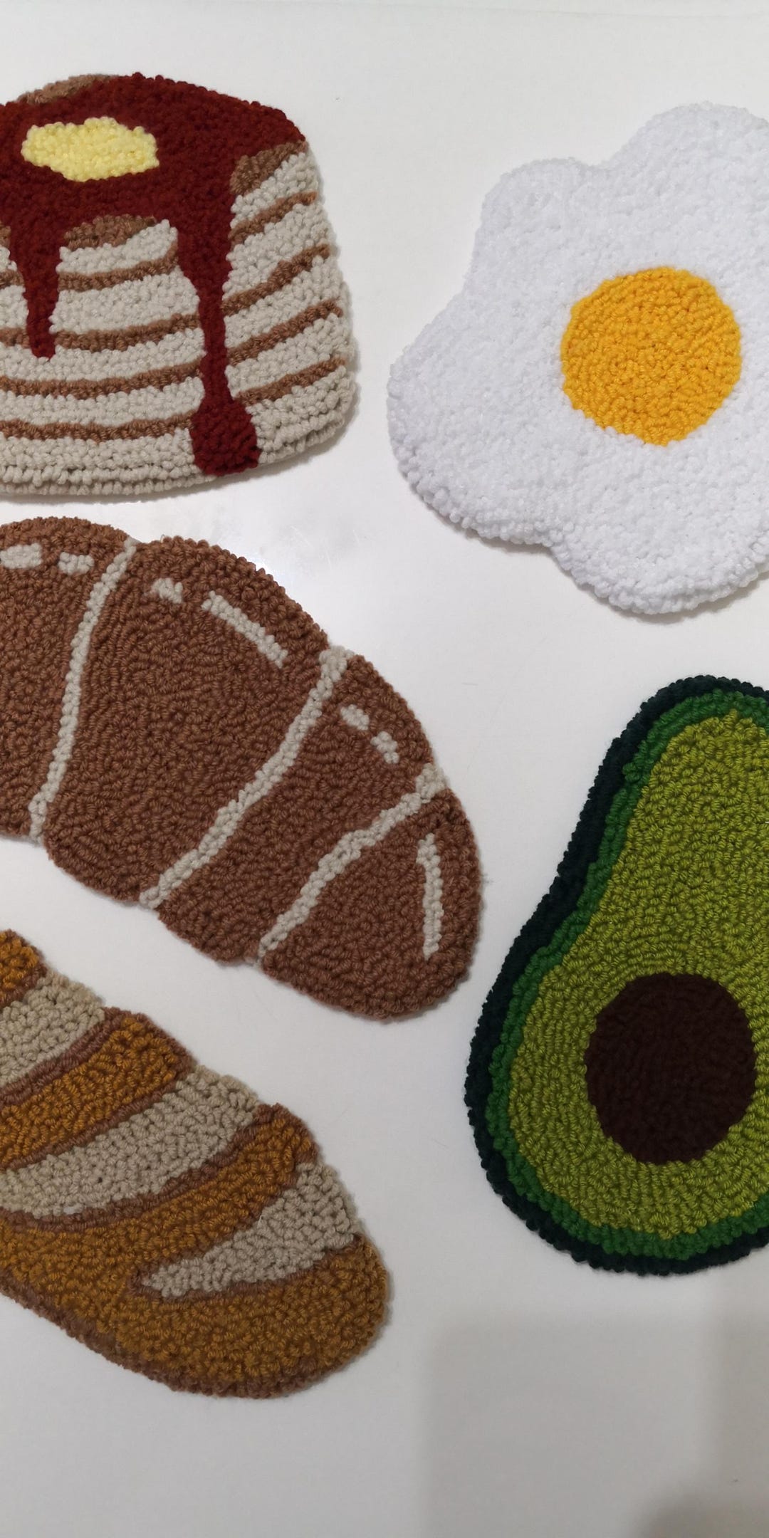 Punch Needle Breakfast Coasters Egg, Avocado, Pancake, Croissant and ...
