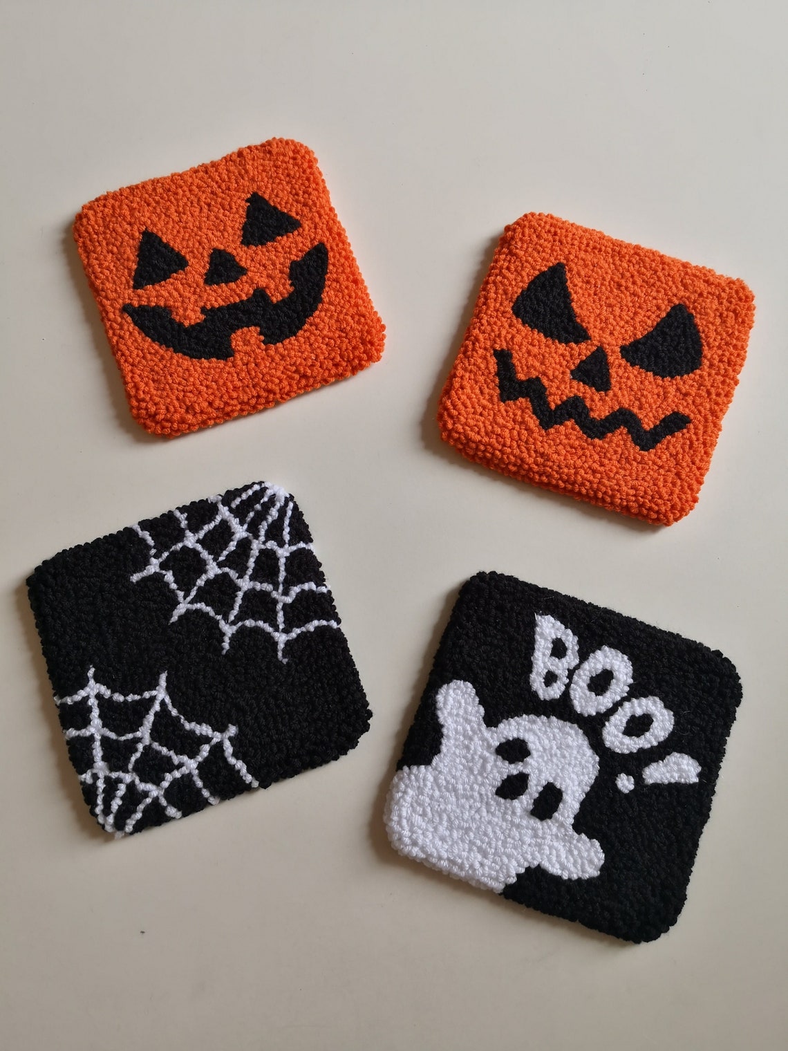 Halloween Coaster Set, Punch Needle Halloween Coaster Set, Halloween ...