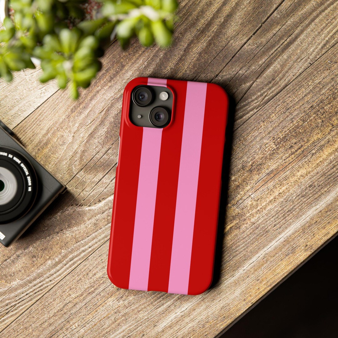 Phone Case Red and Pink Striped Cell Case Candy Stripes Aesthetic - Etsy