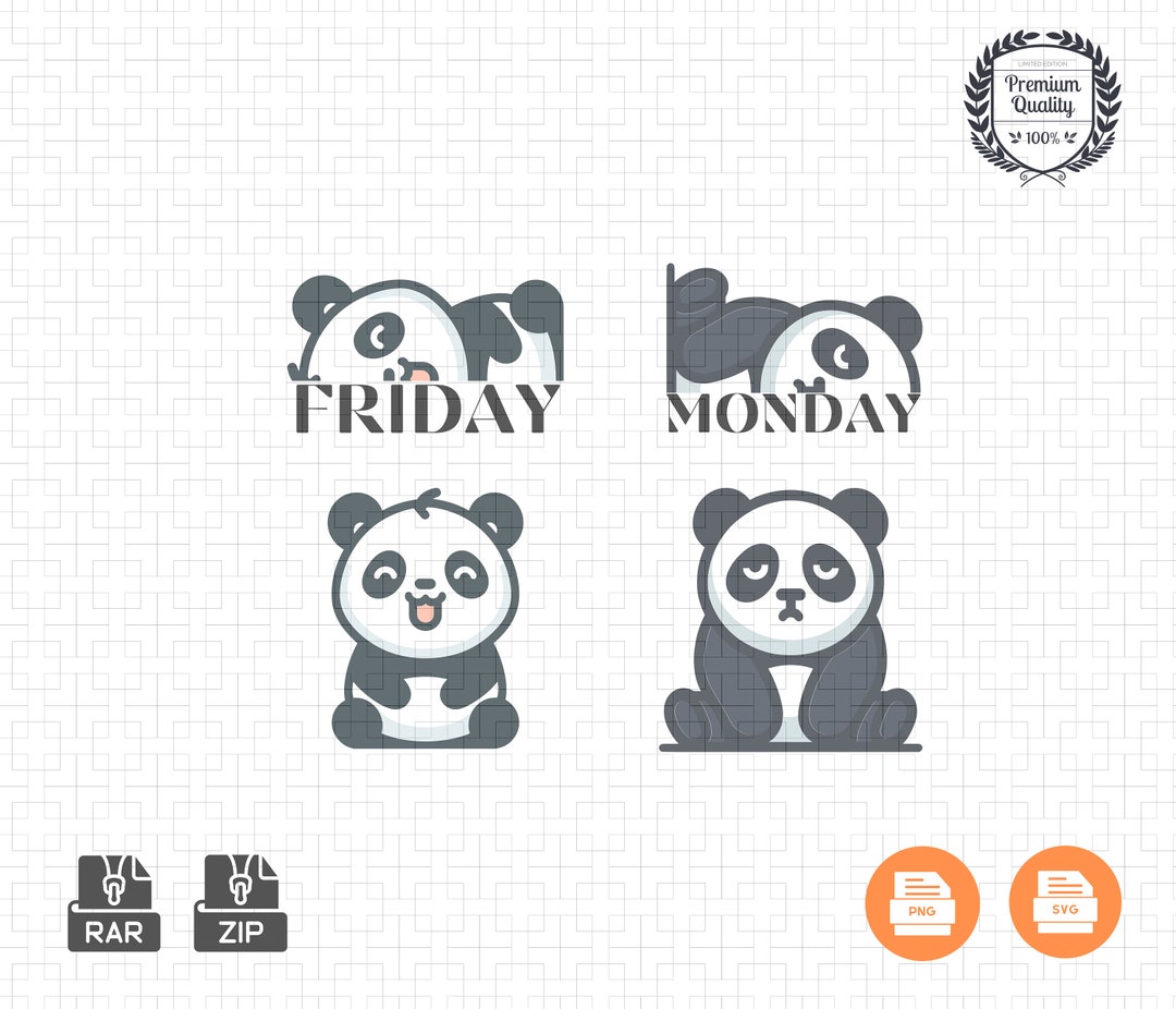 Panda Emotions SVG Kit: Bored & Happy Mood Designs (digital Graphics ...