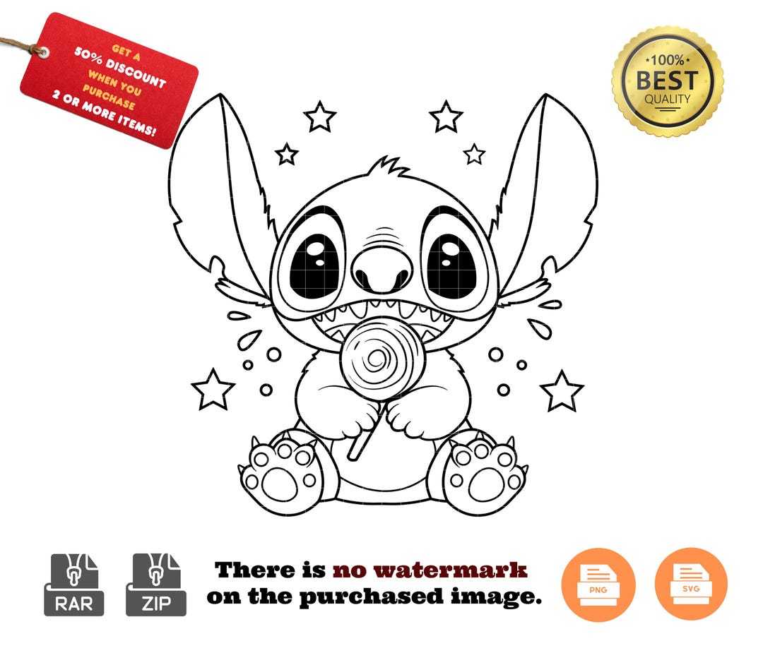Stitch Outline Drawing SVG & PNG: Cartoon Silhouette (digital Download ...