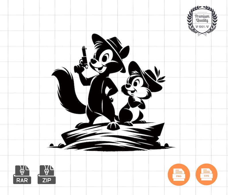Disneyland SVG | Chip and Dale Silhouette Elegance - Classic Black and ...
