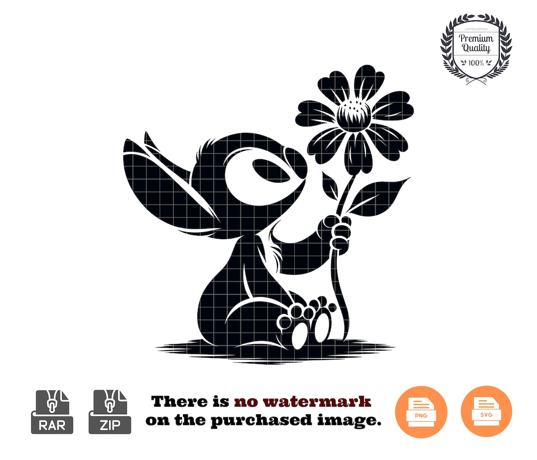Stitch With Flower SVG: Lilo and Stitch, Angel, Cartoon (instant ...