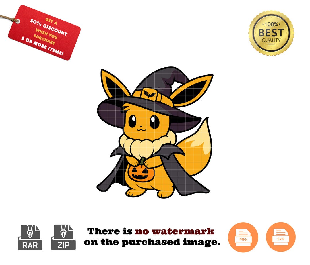 Eevee Halloween SVG & PNG | Witch Pokemon Clipart (digital Download) - Etsy