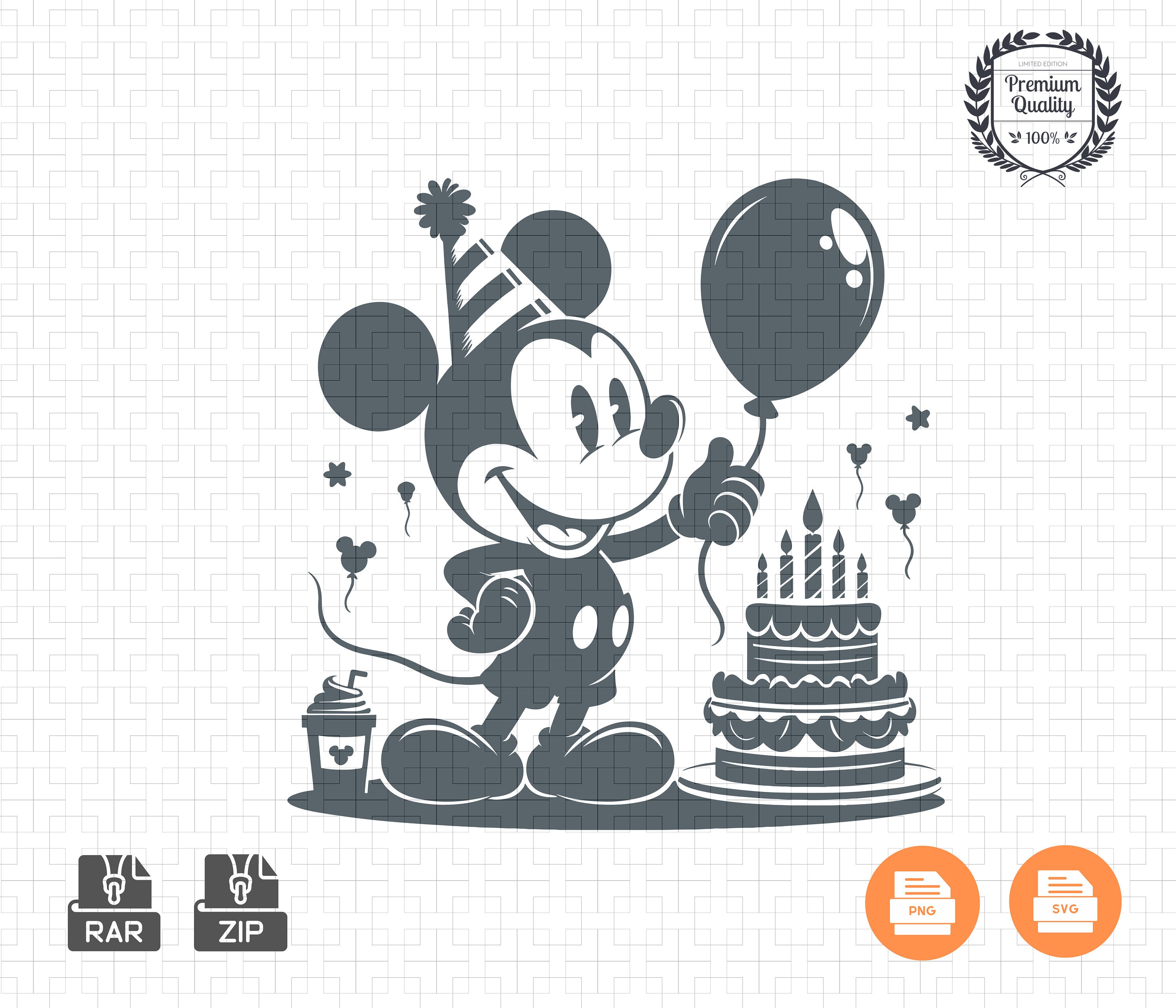 Mickey Mouse Celebrate Birthday Silhouette High-quality Print Design ...