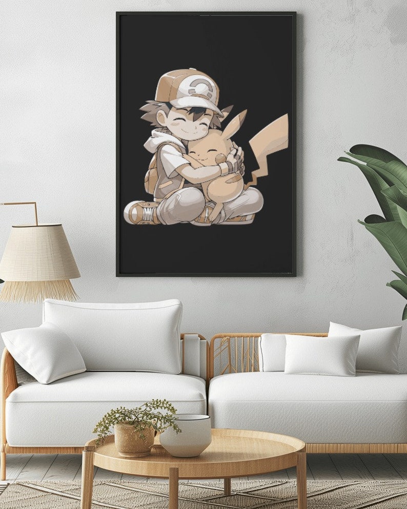 Ash And Pikachu Embrace Heartwarming Pokemon Art Ideal For Fans And Collectors Unique Cartoon
