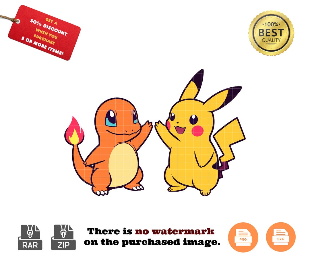 Pikachu and Charmander Svg Png | Pokemon Svg | Pikachu Png| Silhouette ...
