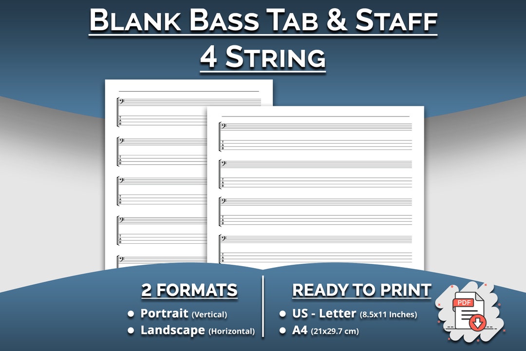 Printable 4 String Blank Bass Tab and Staff Bass Guitar - Etsy