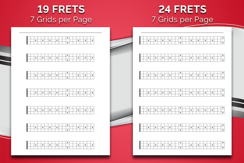 Printable 4 Strings Bass Guitar Fretboard Blank Diagrams, 4 Layouts (6 ...